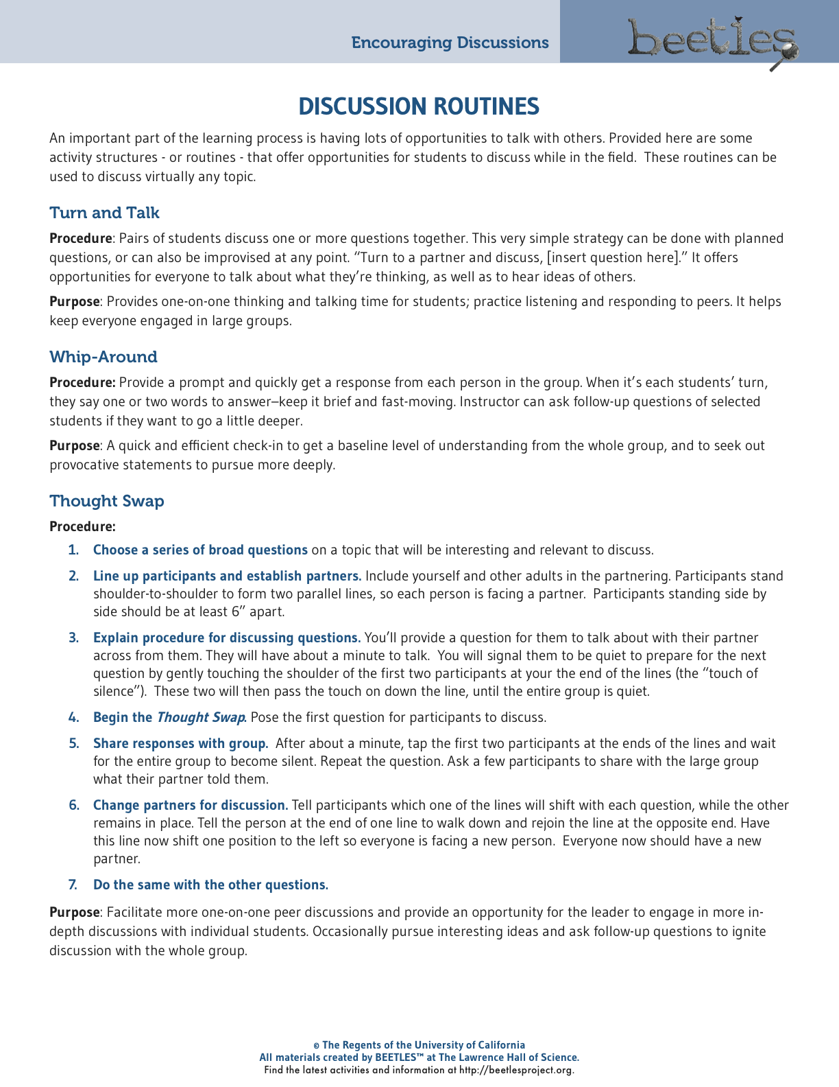 Beetles Project Integrating Discussion into Instruction - Beetles Project