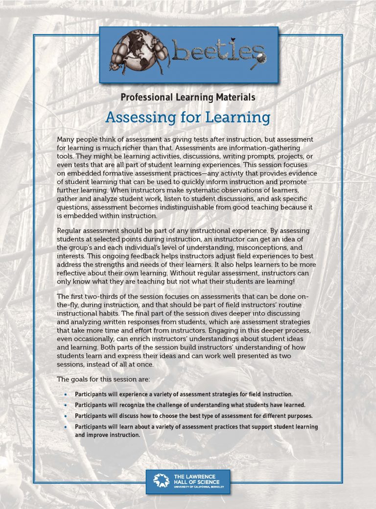 Beetles Project Assessing for Learning - Beetles Project